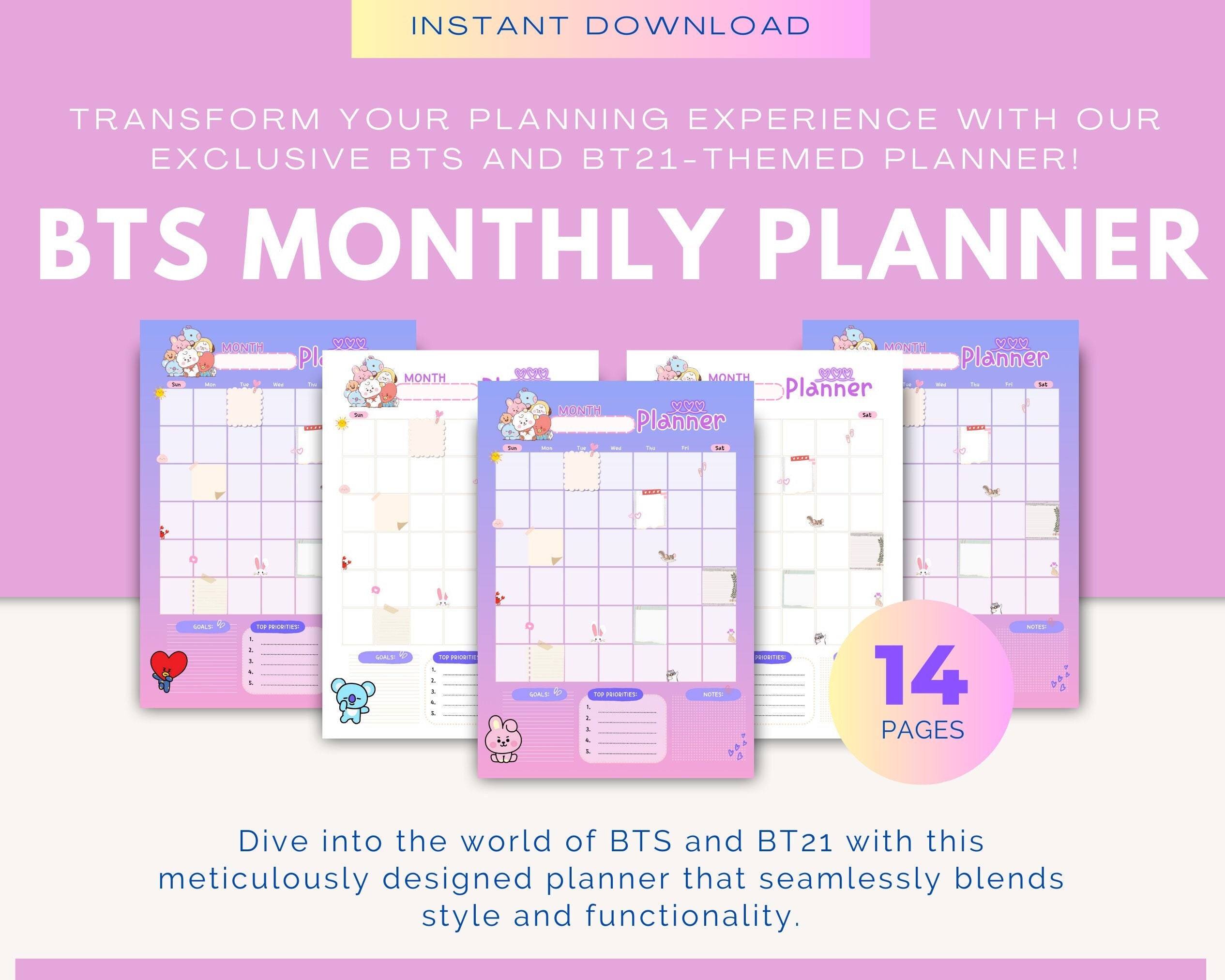 BTS Monthly Planner | BT21 Monthly Planner | KPOP Stationery Journal ...