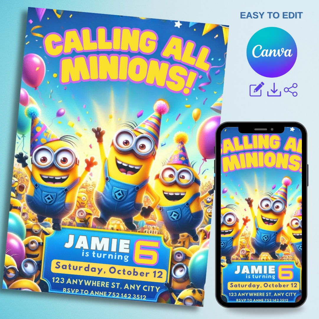 Minion Birthday Invitation Template, Printable Birthday Party ...