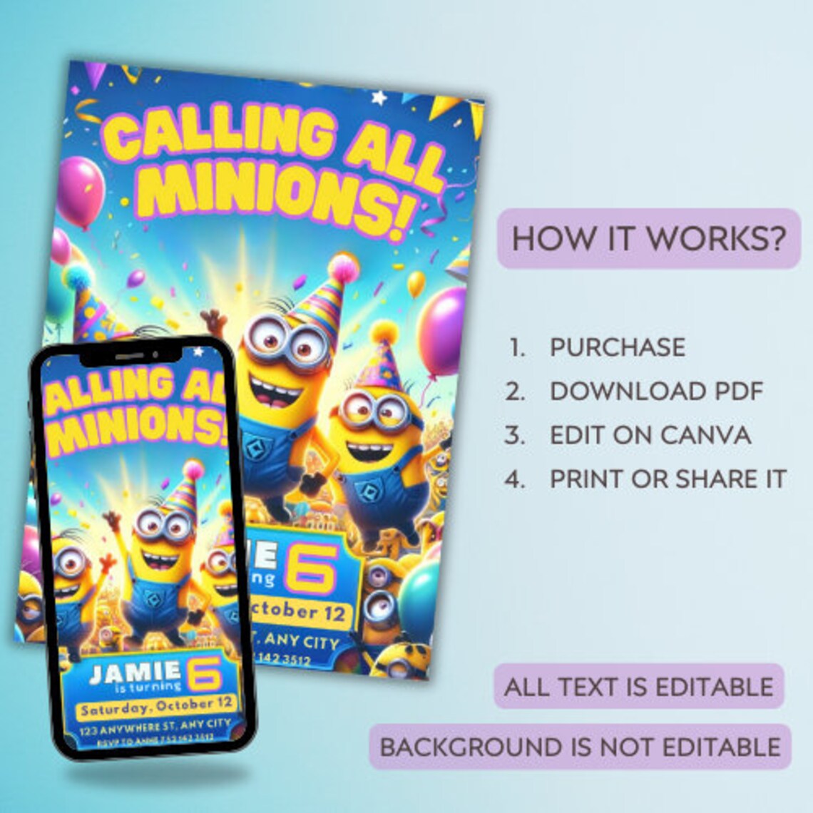 Minion Birthday Invitation Template, Printable Birthday Party ...