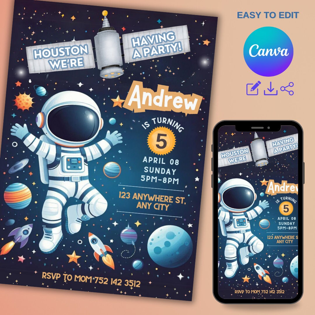 Space Astronaut Invitation, Birthday Astronaut Outer Space Birthday ...