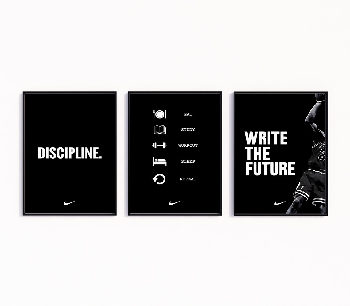 Set of 3 Nike Decoration, Nike Poster Motivational Quote BLACK DESIGN ...