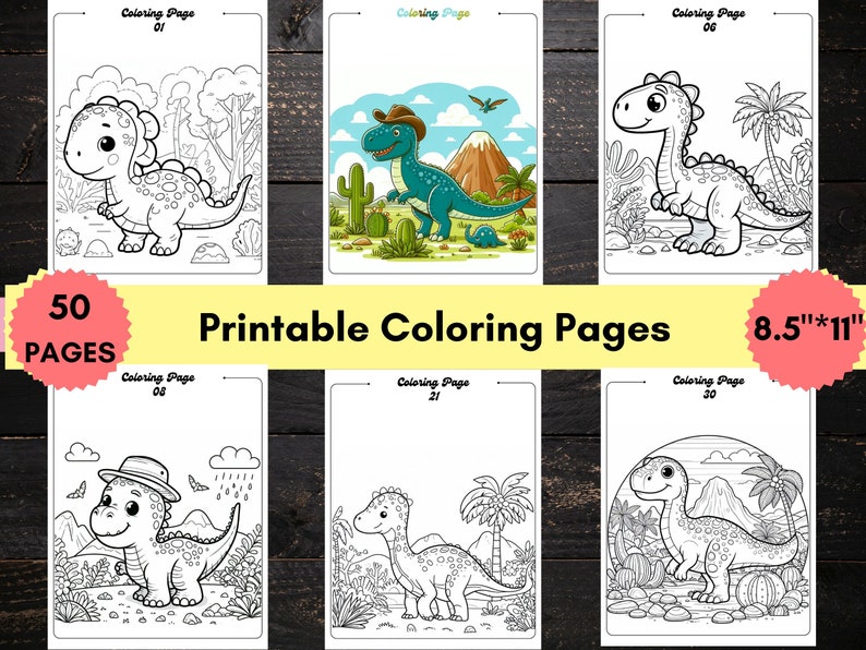Dinosaurs Coloring Page for Kids, Digital Download, Book Simple ...