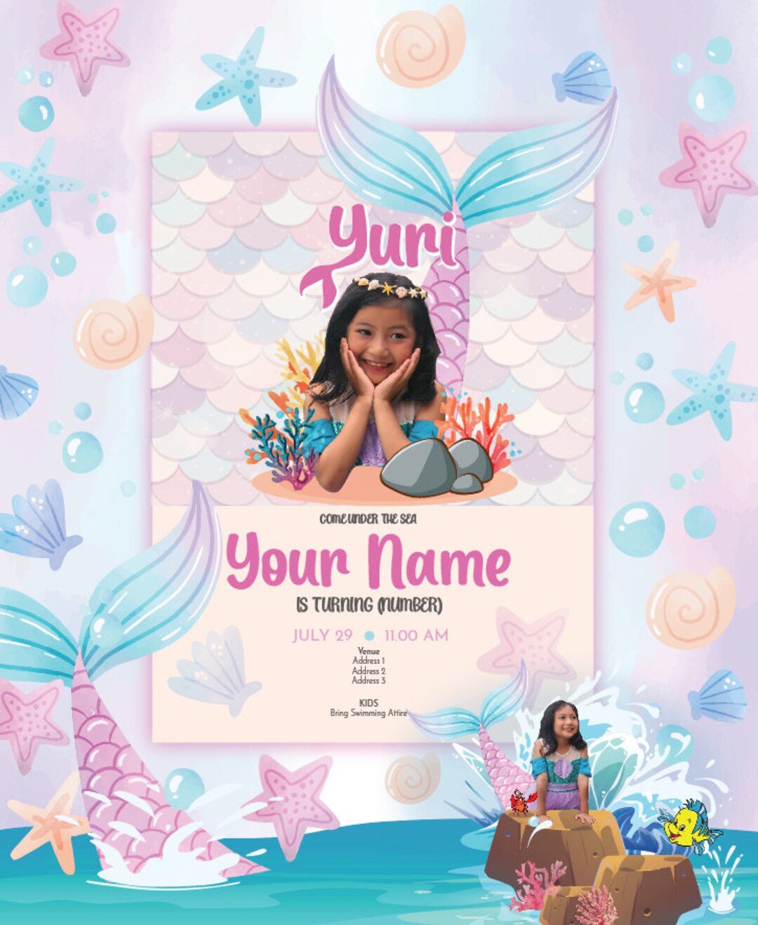 Printable Mermaid Birthday Invitation, Girl Birthday Invite, Mermaid ...