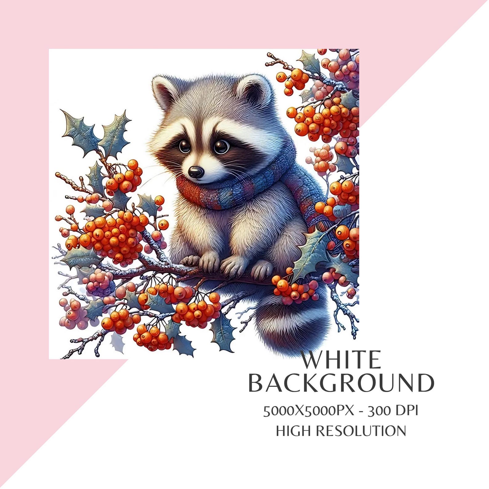 Watercolor Winter Raccoon Clipart: Woodland Animals Decor (digital ...