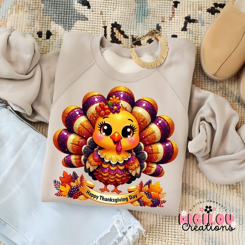 Glittery Cute Turkey PNG Clipart, Thanksgiving Sublimation Design for ...