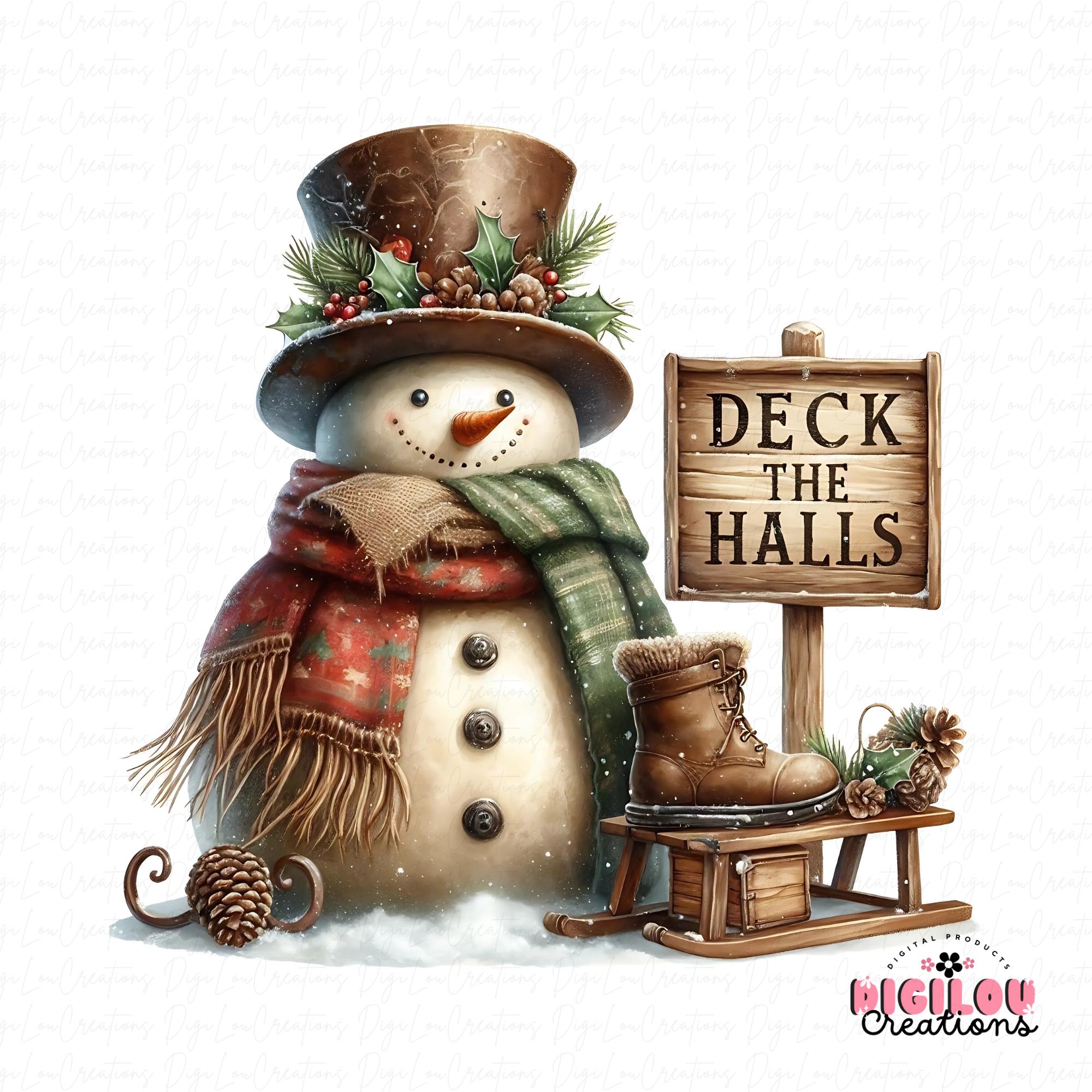 Vintage Christmas Snowman Clipart: 10 Farmhouse Winter JPG Sublimation ...