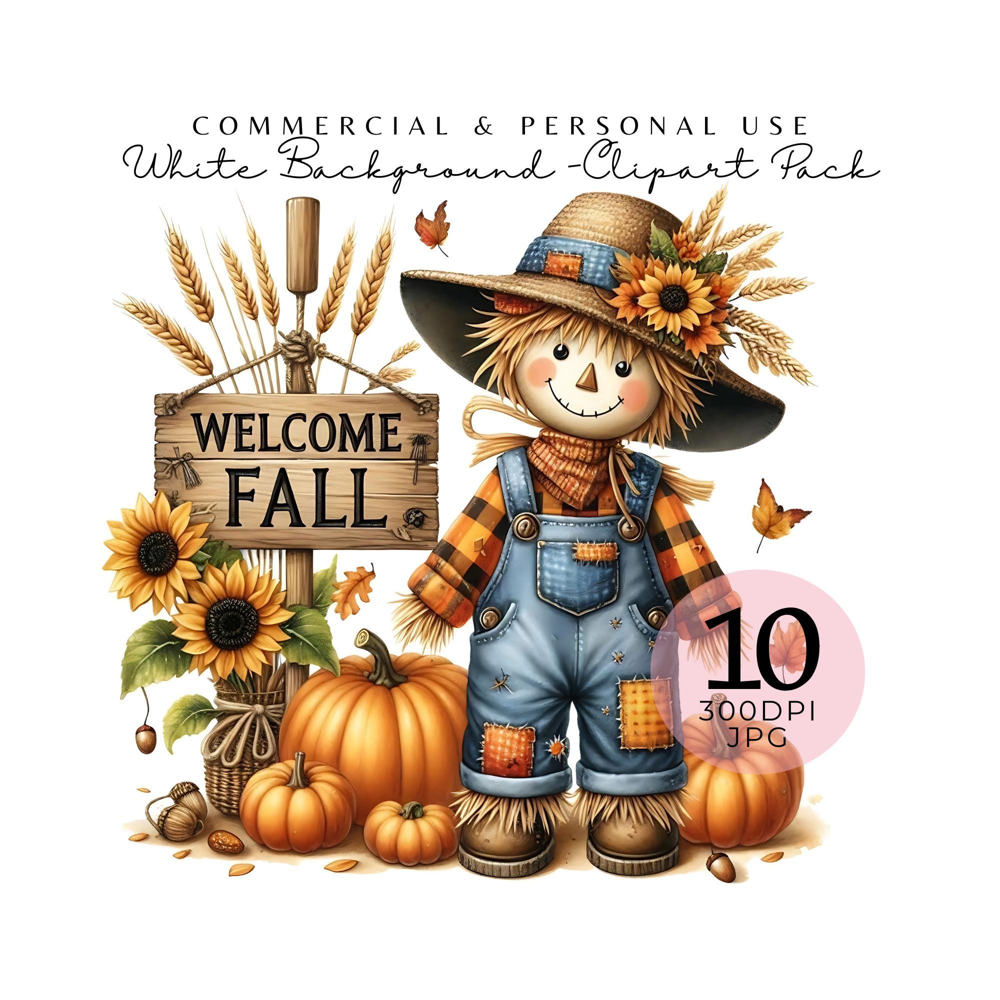 Watercolor Scarecrow Clipart: Autumn Signpost Art (digital Download ...