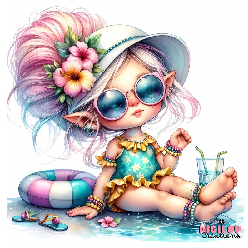 Summer Gnome Girl Clipart, Pool Gnome Clipart, 10 High-res Jpegs ...