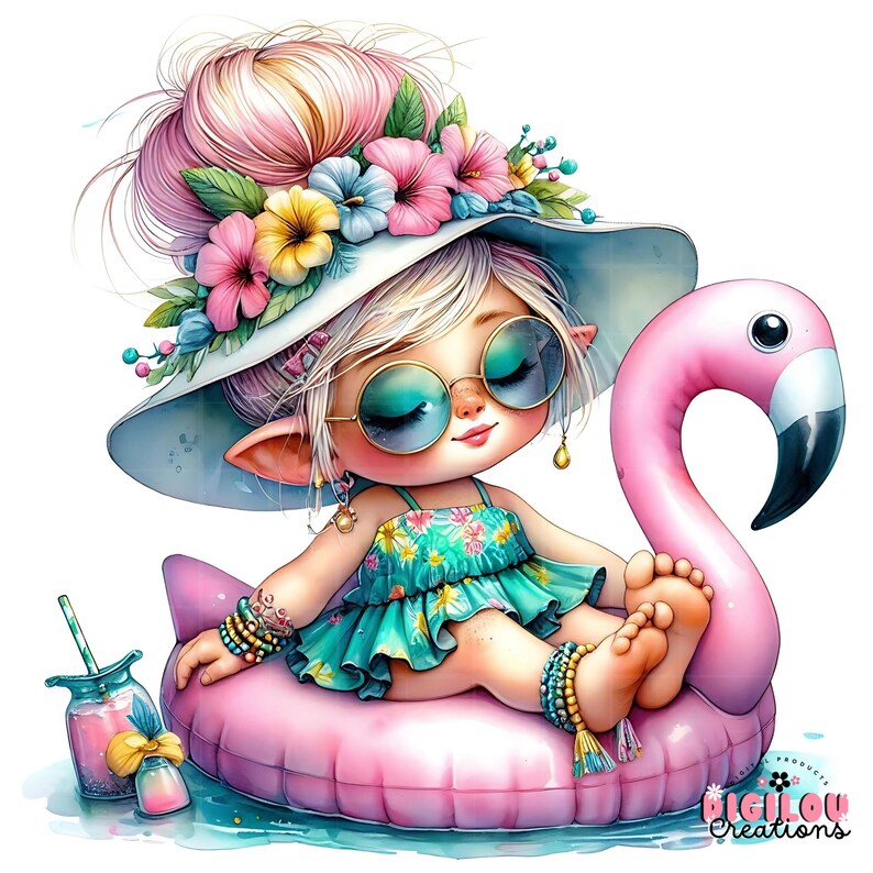Summer Gnome Girl Clipart, Pool Gnome Clipart, 10 High-res Jpegs ...