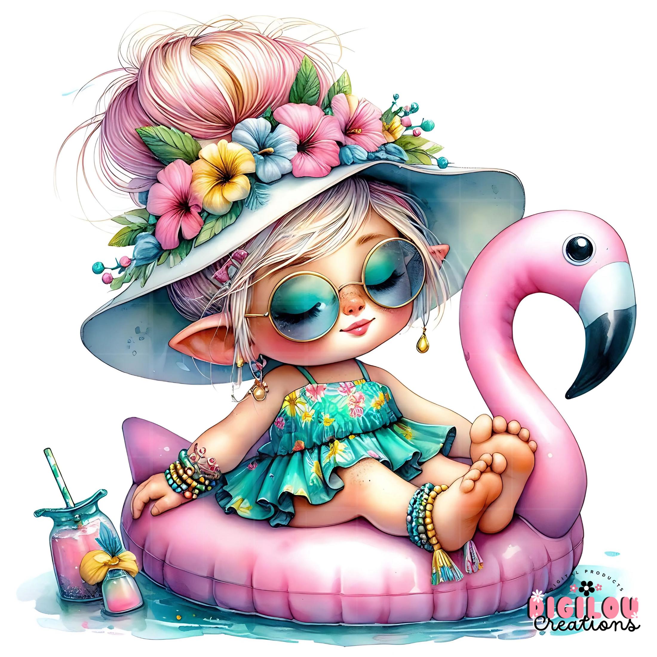 Summer Gnome Girl Clipart, Pool Gnome Clipart, 10 High-res Jpegs ...