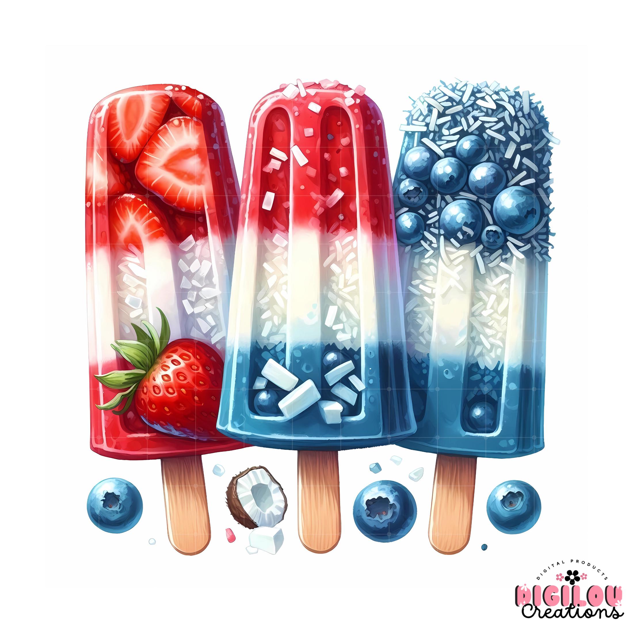 4th of July Popsicle Clipart Bundle – 10 Watercolor Patriotic Summer ...