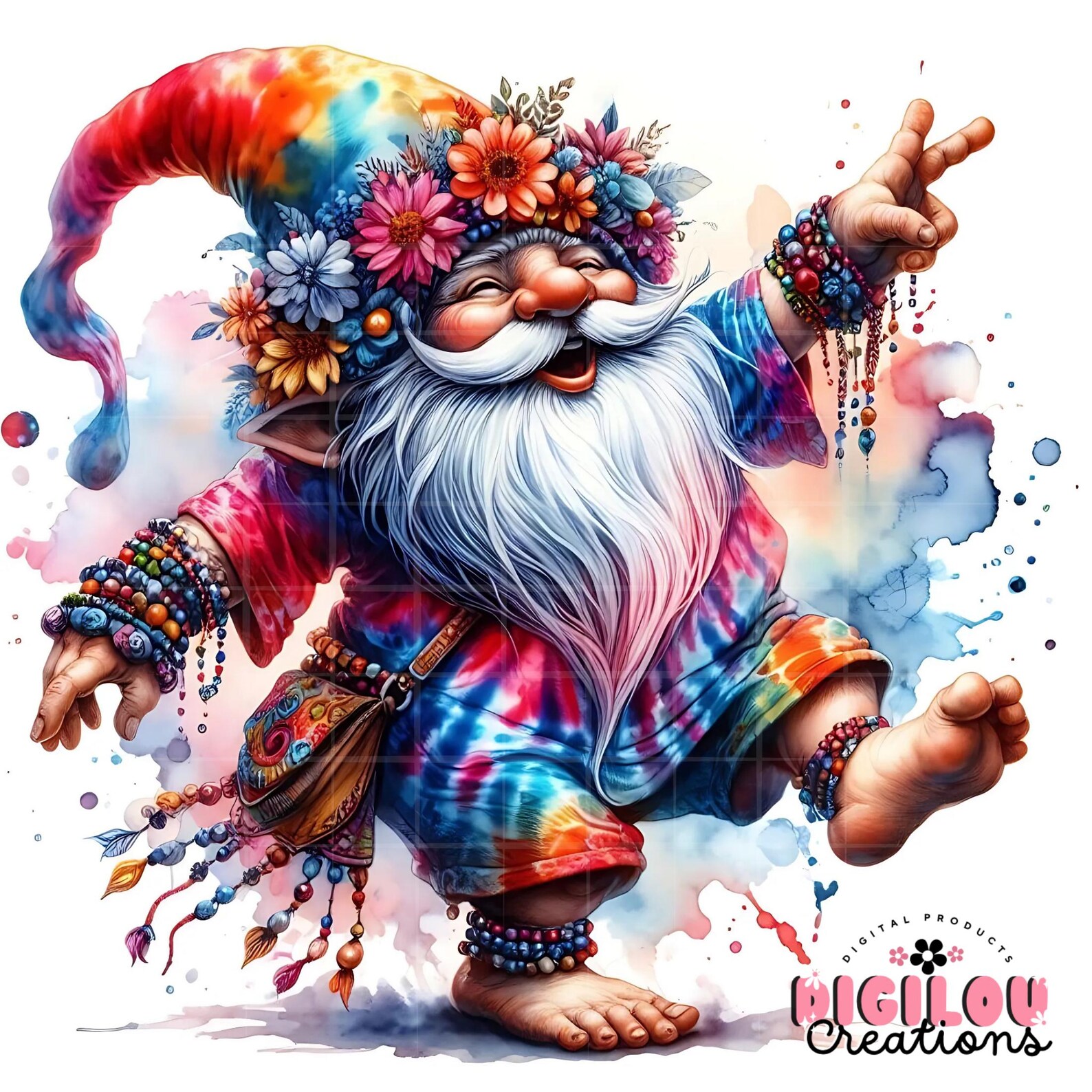 Groovy Hippie Gnome Clipart, 10 High-quality Jpegs, Watercolor Groovy ...