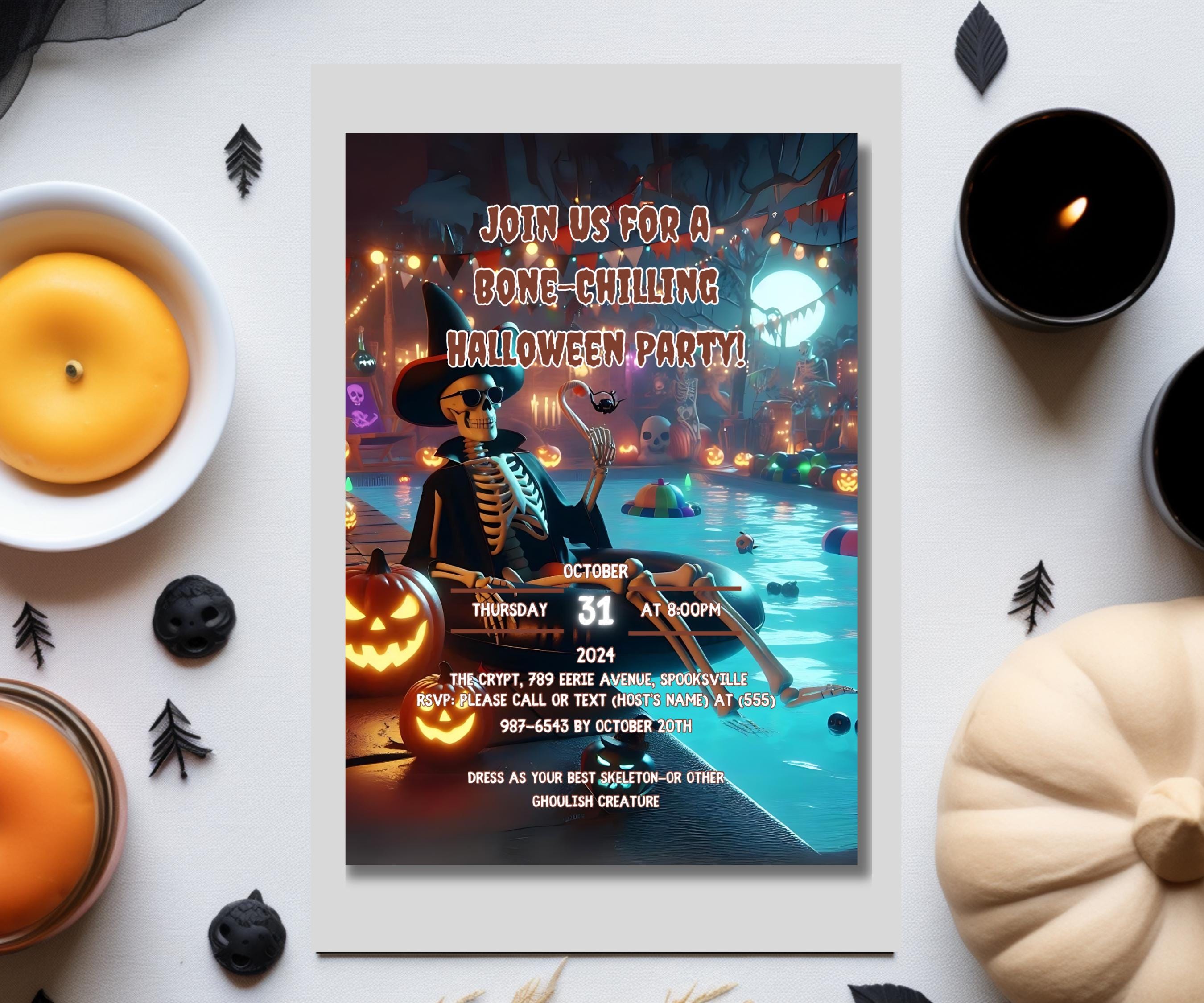 Editable Summerween Spooky Night Pool Party Invitation for Adults ...