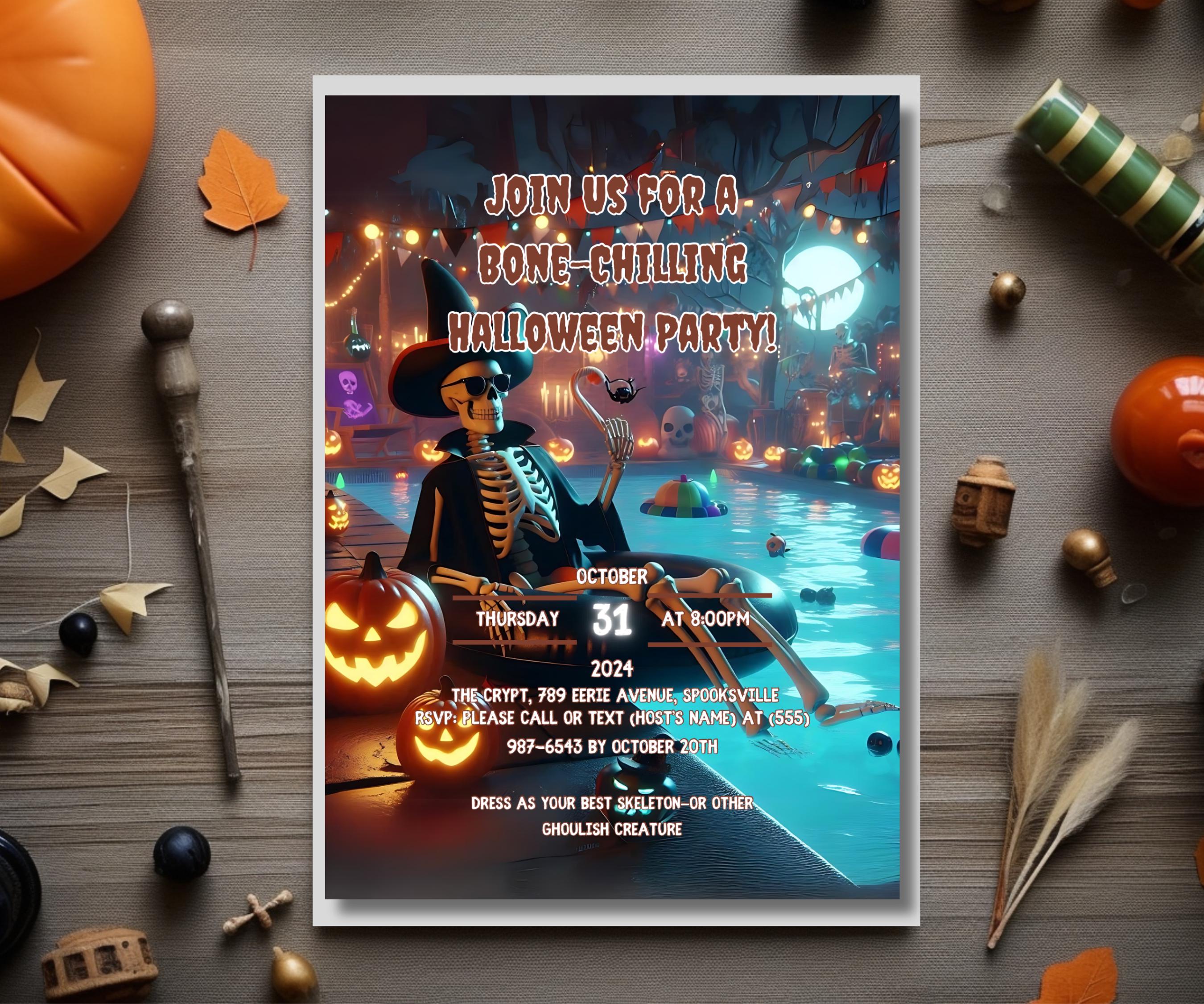 Editable Summerween Spooky Night Pool Party Invitation for Adults ...