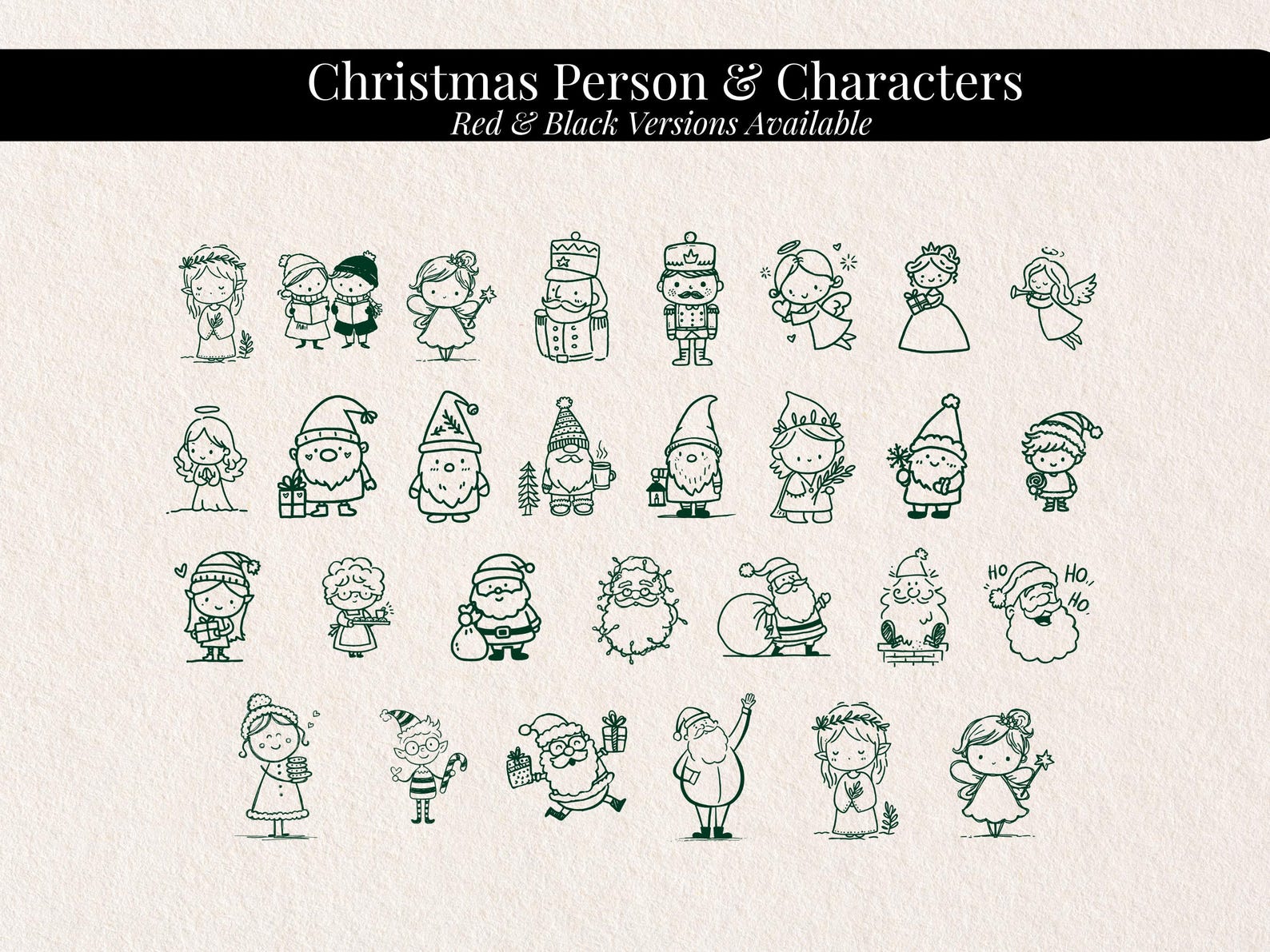Green Christmas Doodle PNG Clipart Bundle Hand Drawn Festive Line Art ...