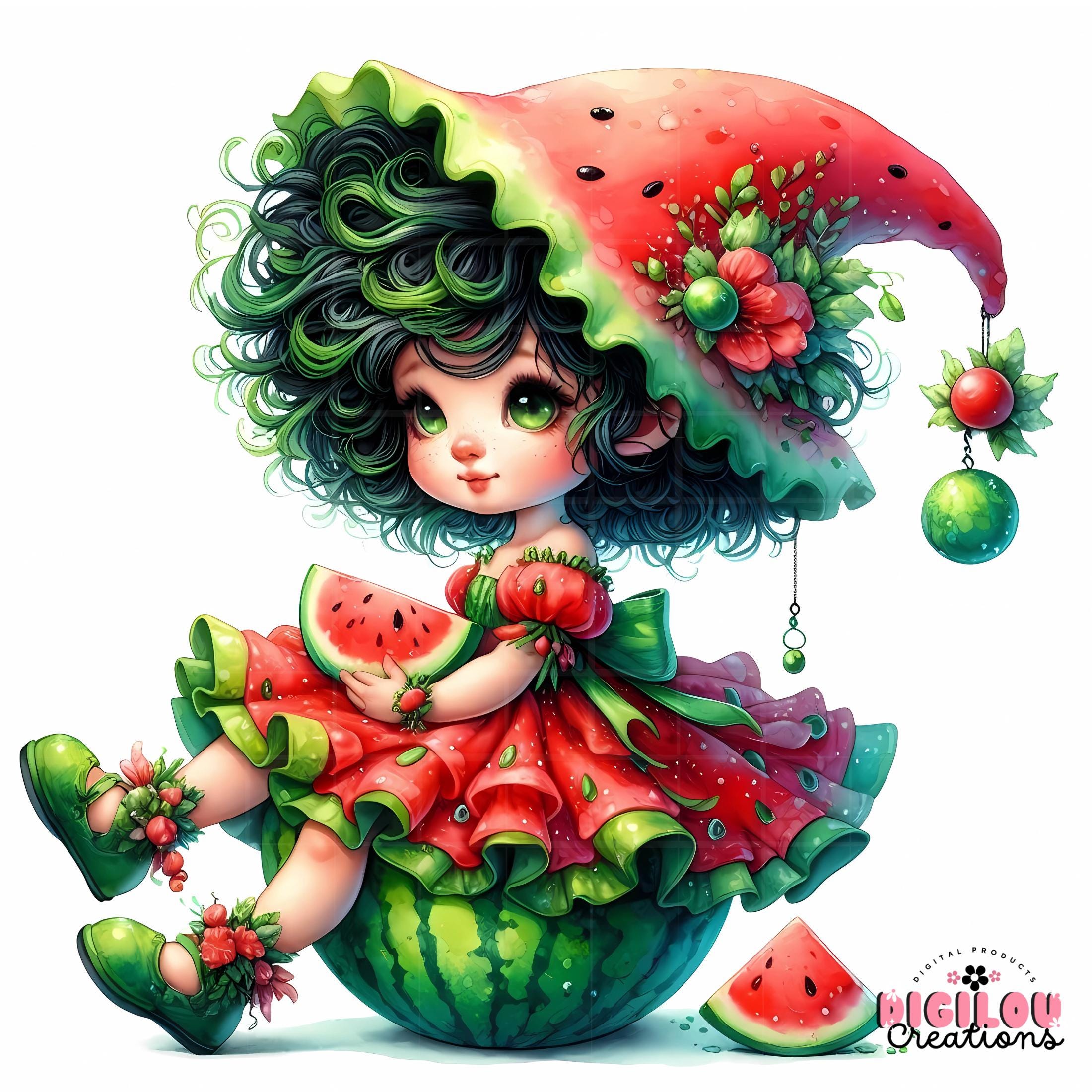 Watermelon Gnome Clipart: Summer Fruit Gnomes, Nursery Art (instant ...