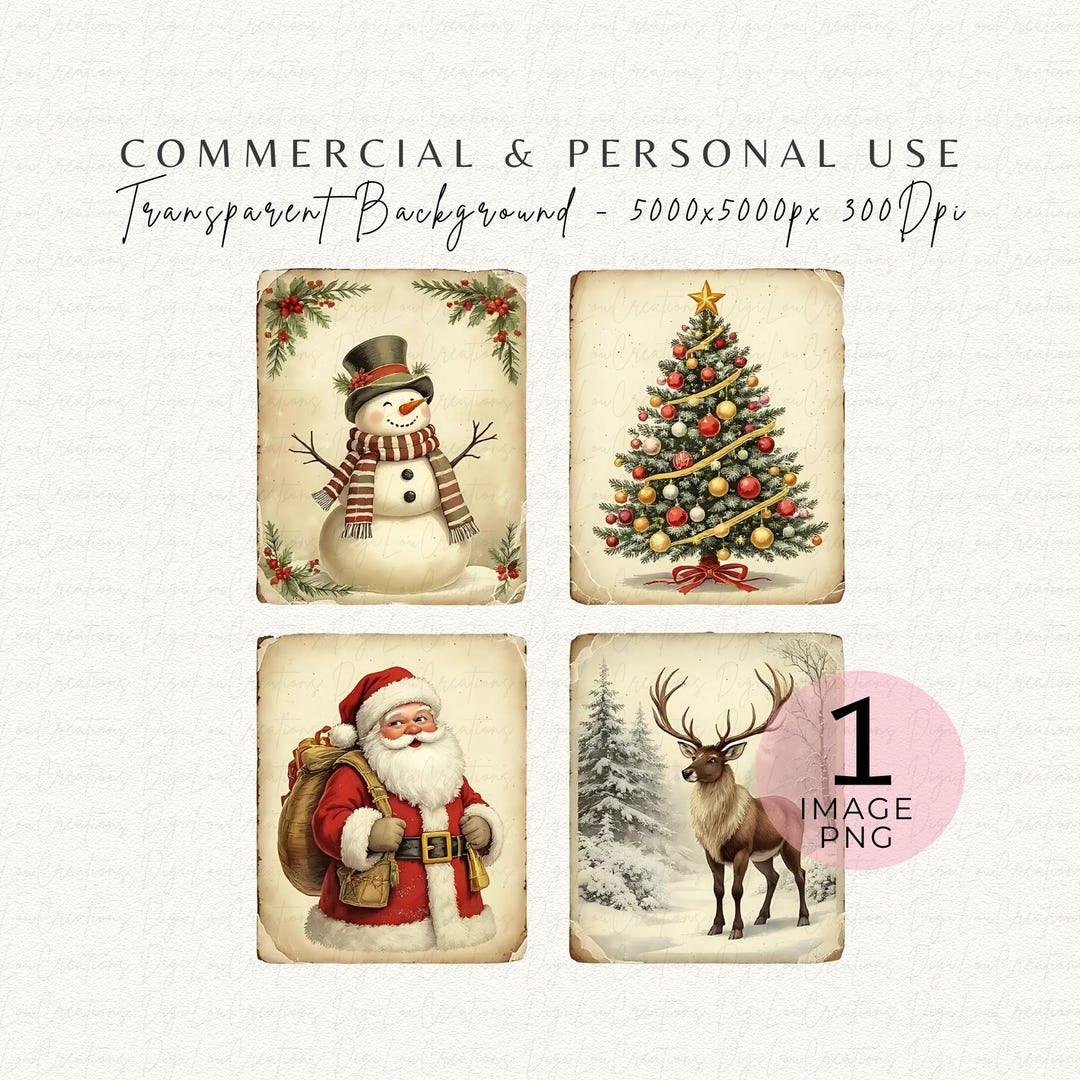 Retro Christmas Collage PNG Clipart: Vintage Holiday Sublimation Design ...
