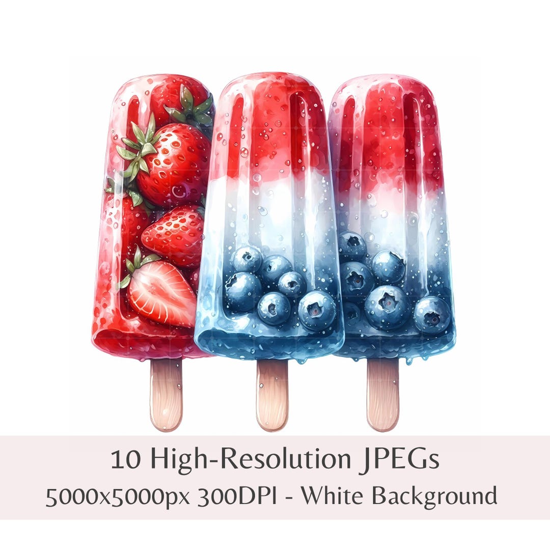 4th of July Popsicle Clipart Bundle – 10 Watercolor Patriotic Summer ...