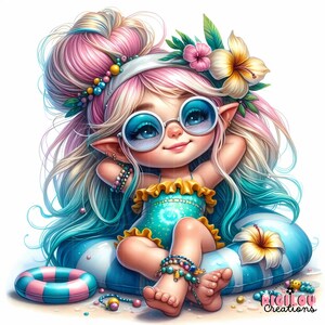 Summer Gnome Girl Clipart, Pool Gnome Clipart, 10 High-res Jpegs ...