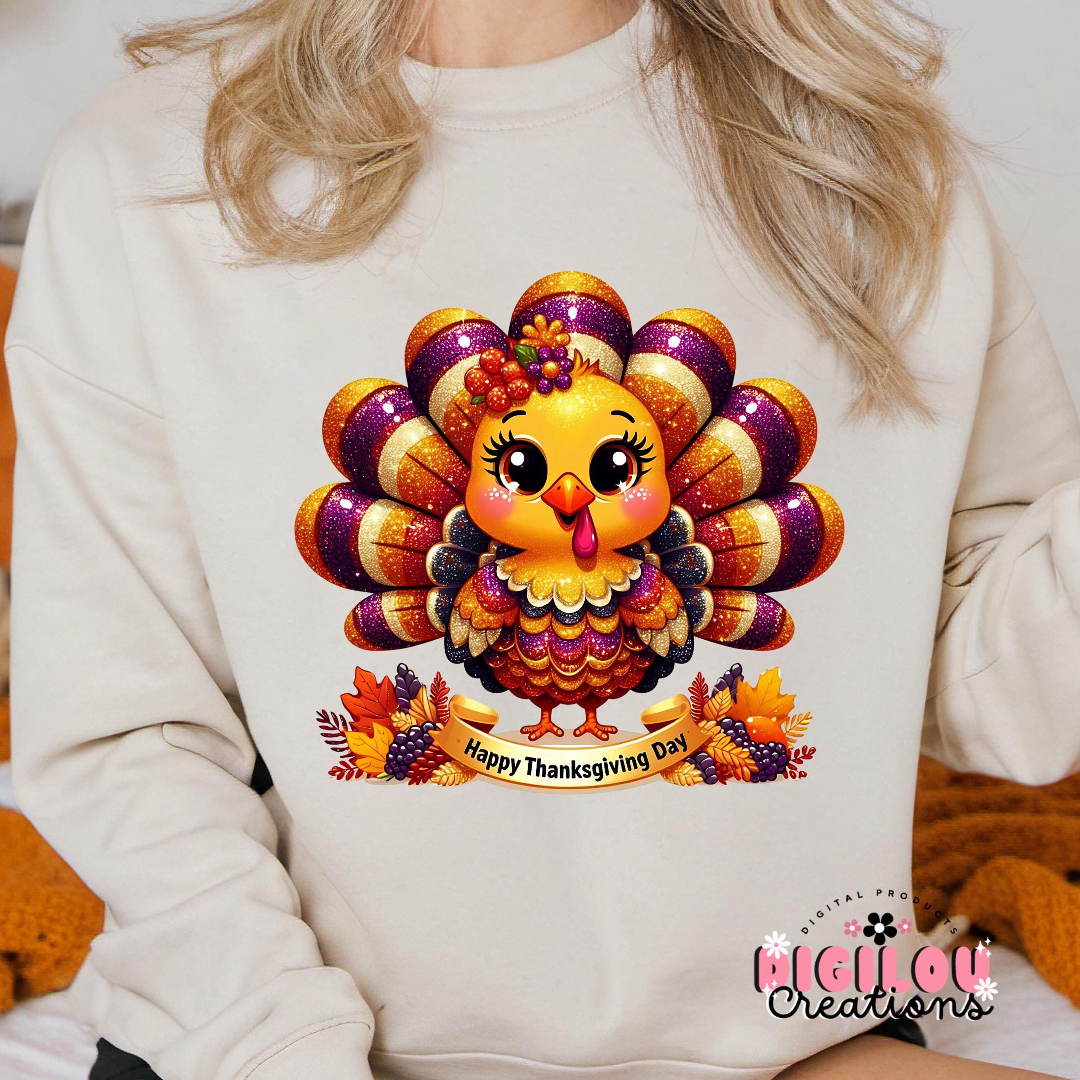 Glittery Cute Turkey PNG Clipart, Thanksgiving Sublimation Design for ...