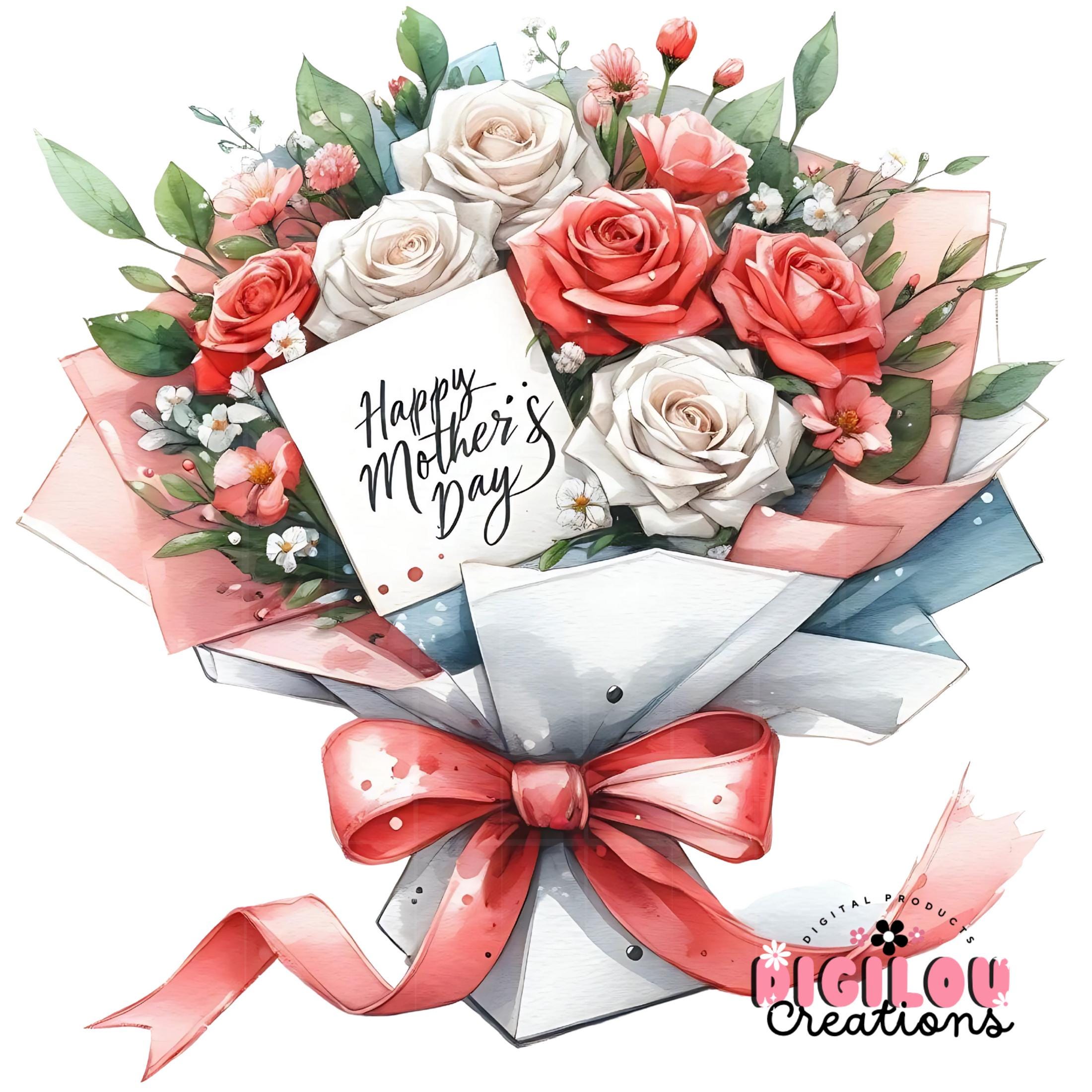 Floral Mom Bouquet PNG: Watercolor Mother's Day Clipart (instant ...