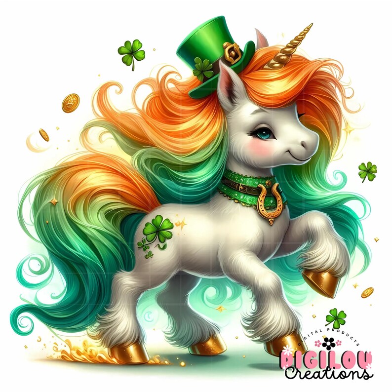 St. Patrick's Day Unicorn Clipart: Leprechaun Nursery Art (digital ...