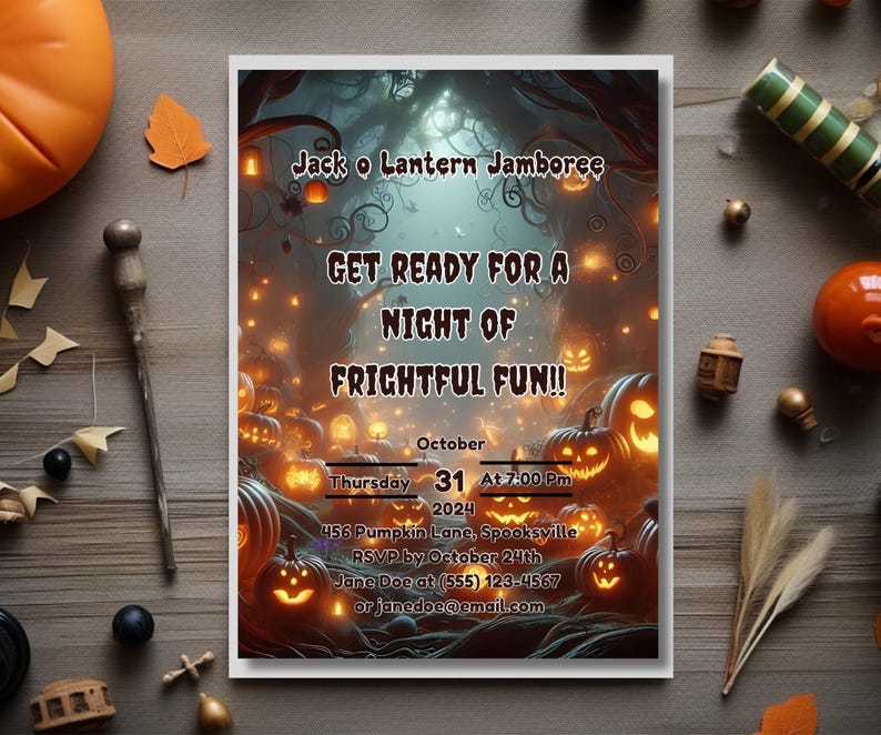 Editable Spooky Dark Forest With Jack O Lantern Jamboree Halloween ...