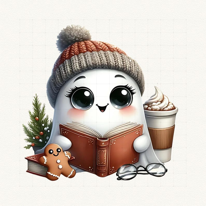 Christmas Ghost Reading PNG Clipart Set | 4 High Quality 300 DPI | Cute ...