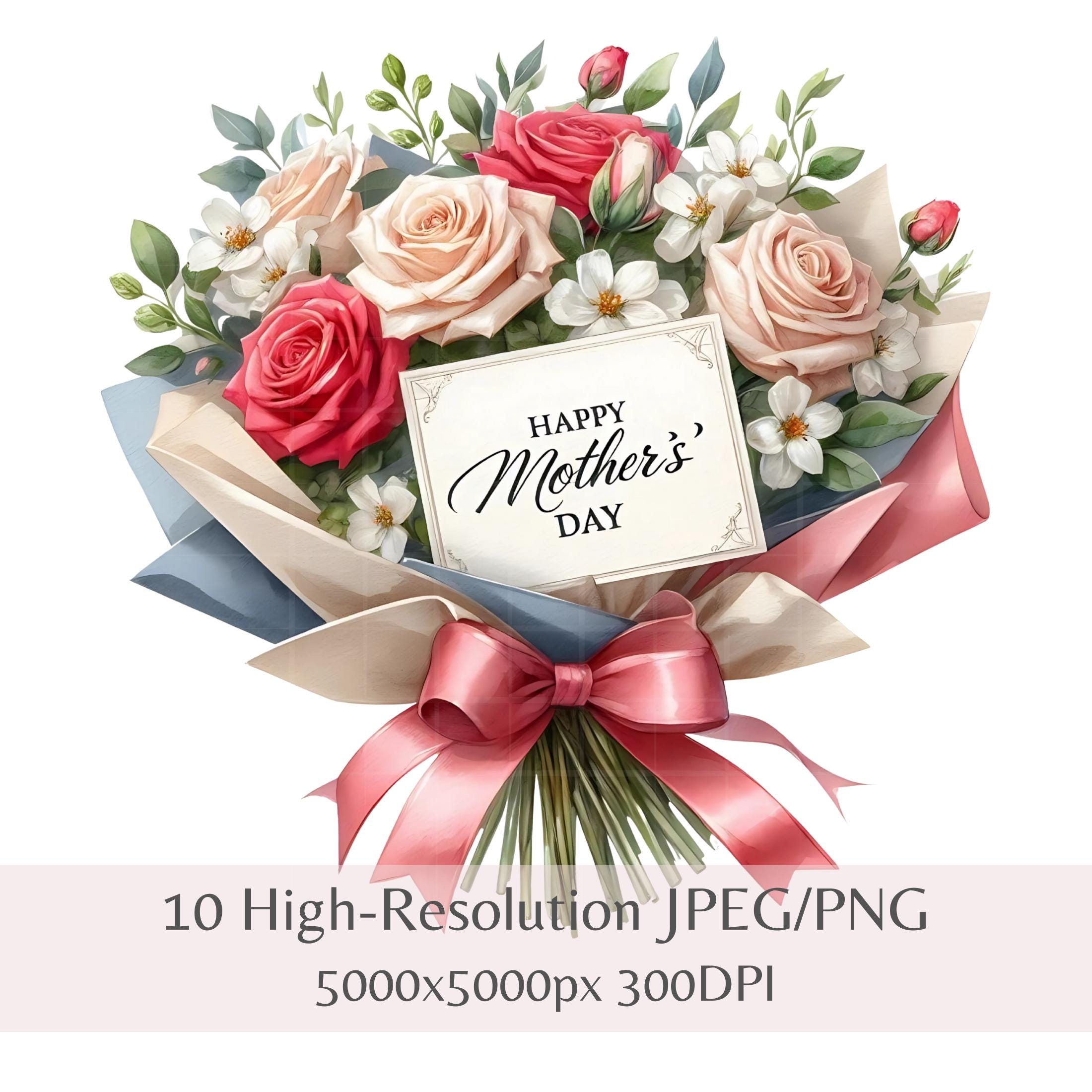 Floral Mom Bouquet PNG: Watercolor Mother's Day Clipart (instant ...