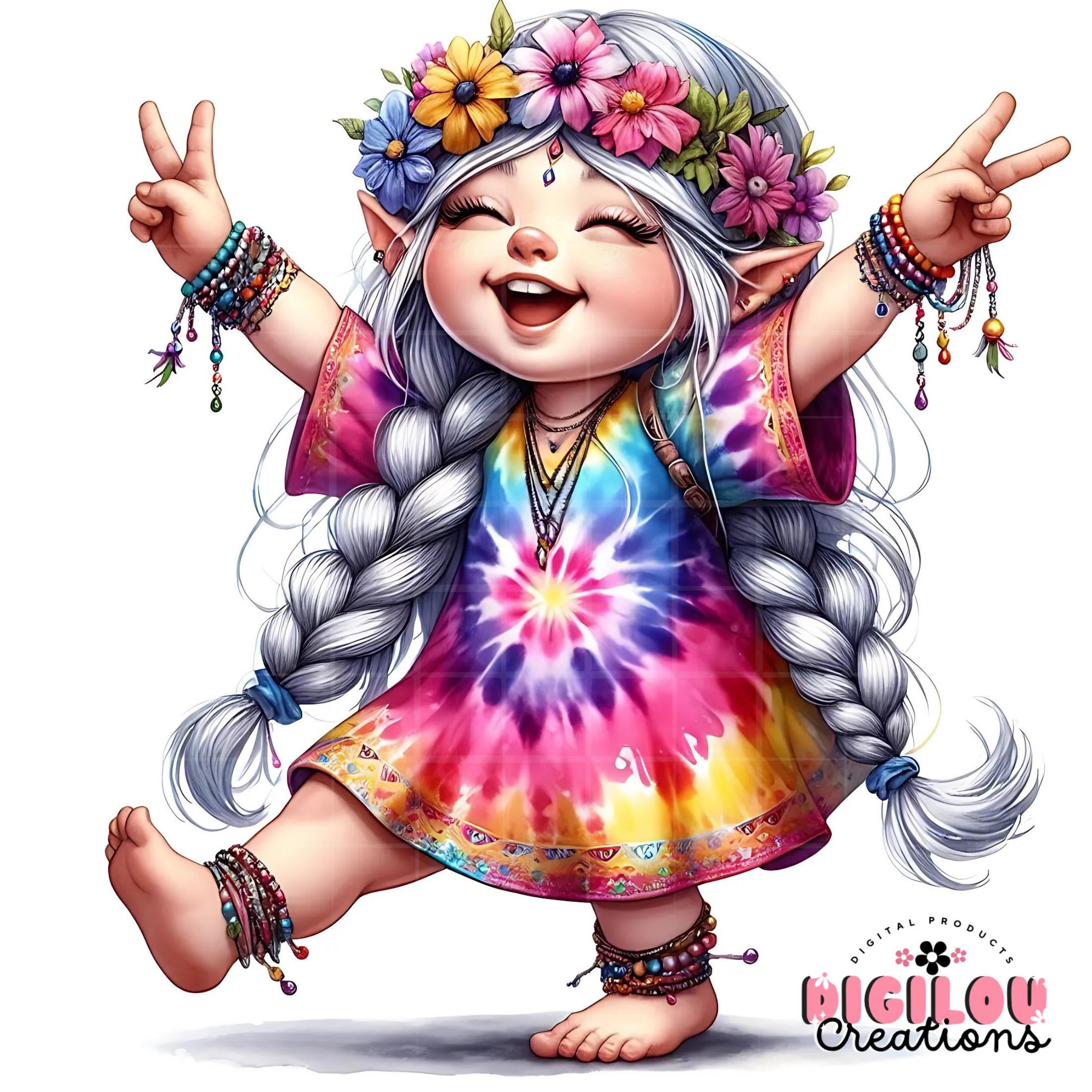 Watercolor Groovy Hippie Gnome Clipart | 10 High-quality 300 DPI Jpegs ...