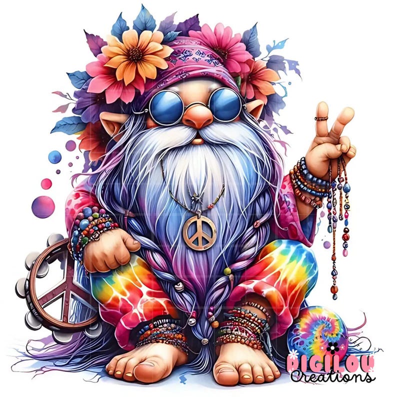 Groovy Hippie Gnome Clipart, 10 High-quality Jpegs, Watercolor Groovy ...