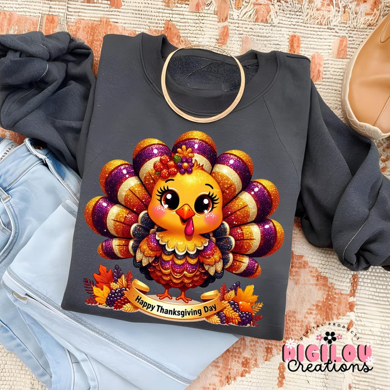 Glittery Cute Turkey PNG Clipart, Thanksgiving Sublimation Design for ...