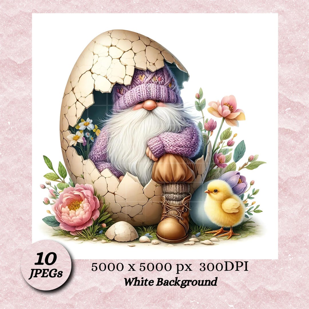Easter Egg Gnome Clipart | Hatching Egg Gnome | Set of 10 High Quality ...