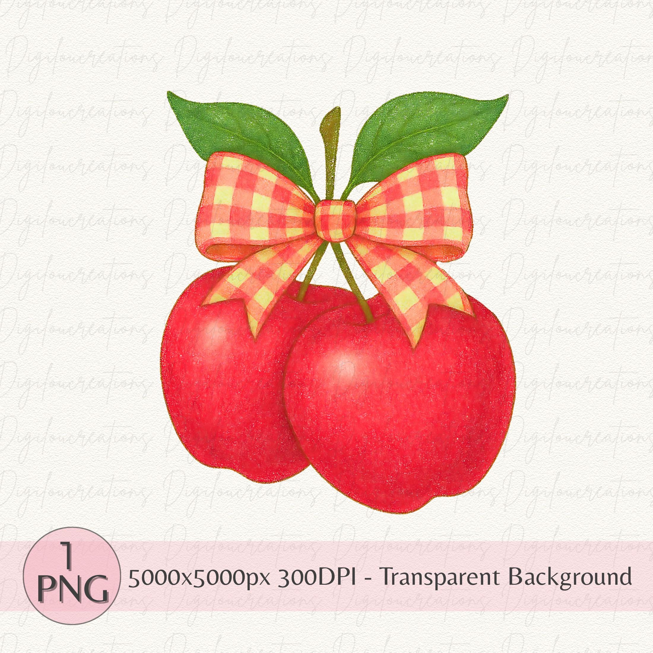 Apple Gingham Bow PNG, Red Apple Png, Farmhouse Apple Sublimation, Cute ...