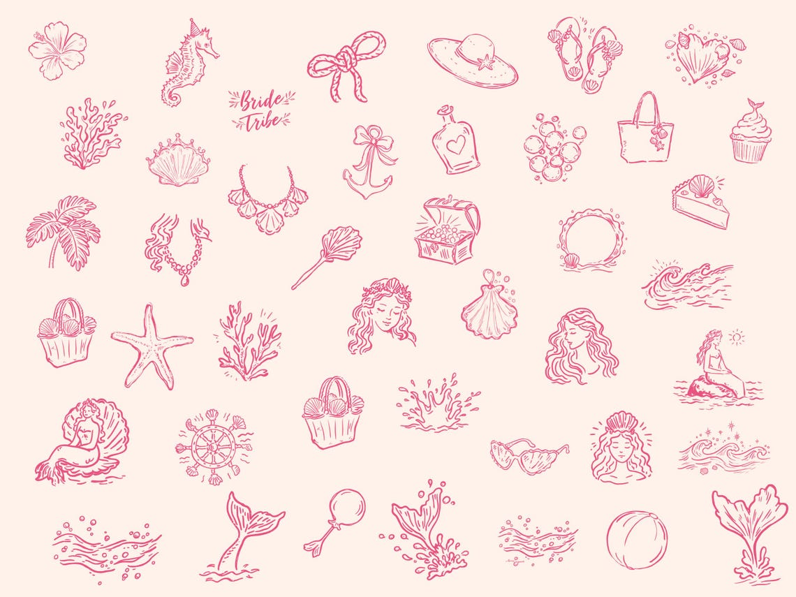 Last Splash Mermaid Bachelorette PNG Clipart Bundle Hand Drawn Doodles ...
