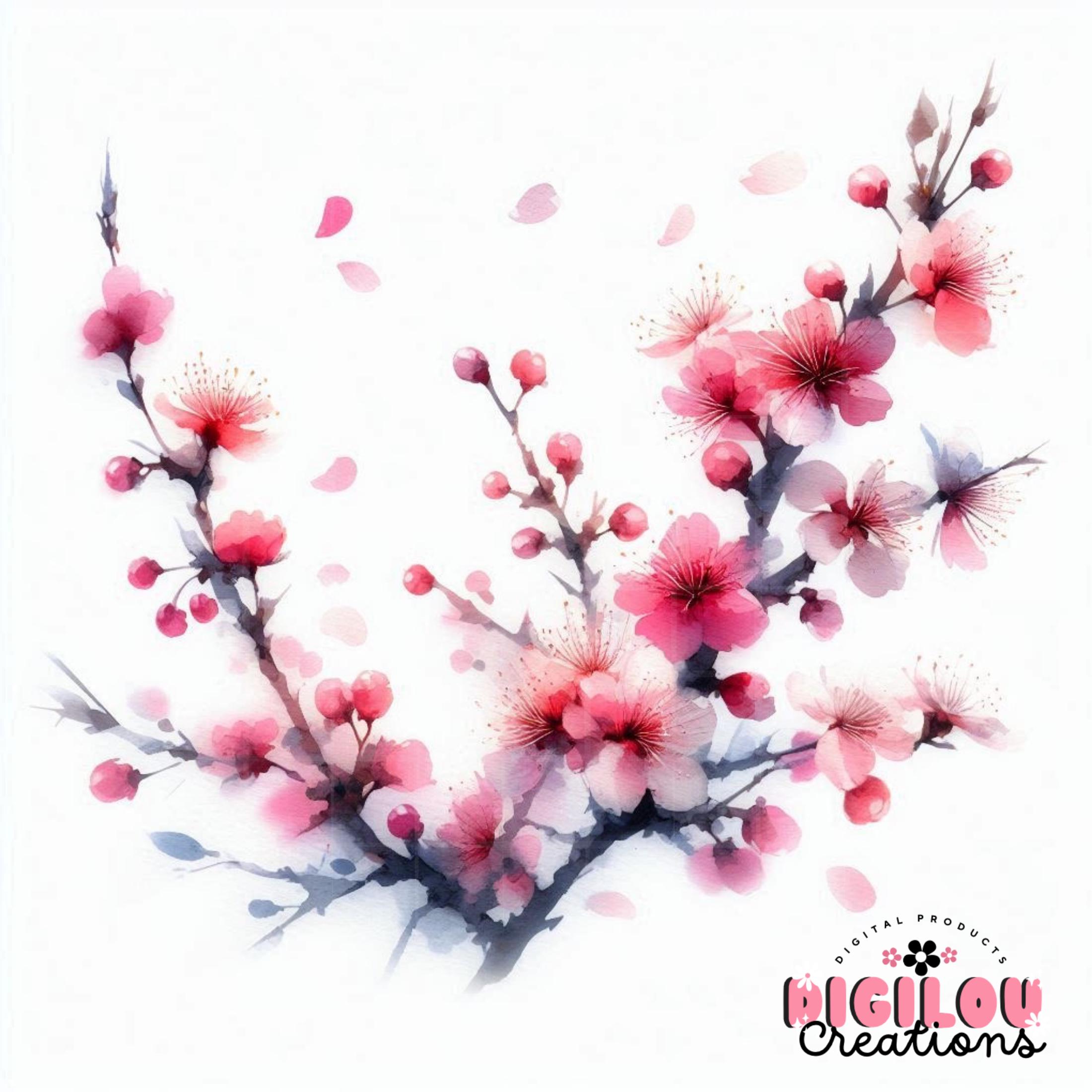 Cherry Blossom Clipart, 10 Watercolor Spring Florals, Botanical Flower ...