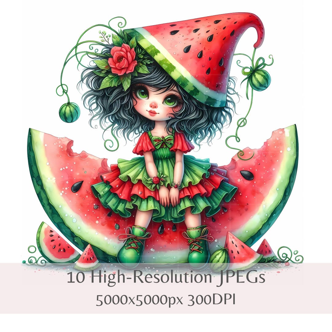 Watermelon Gnome Clipart: Summer Fruit Gnomes, Nursery Art (instant ...