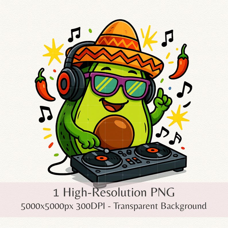 Cinco De Mayo Dj Avocado PNG, Watercolor Mexican Fiesta Clipart ...