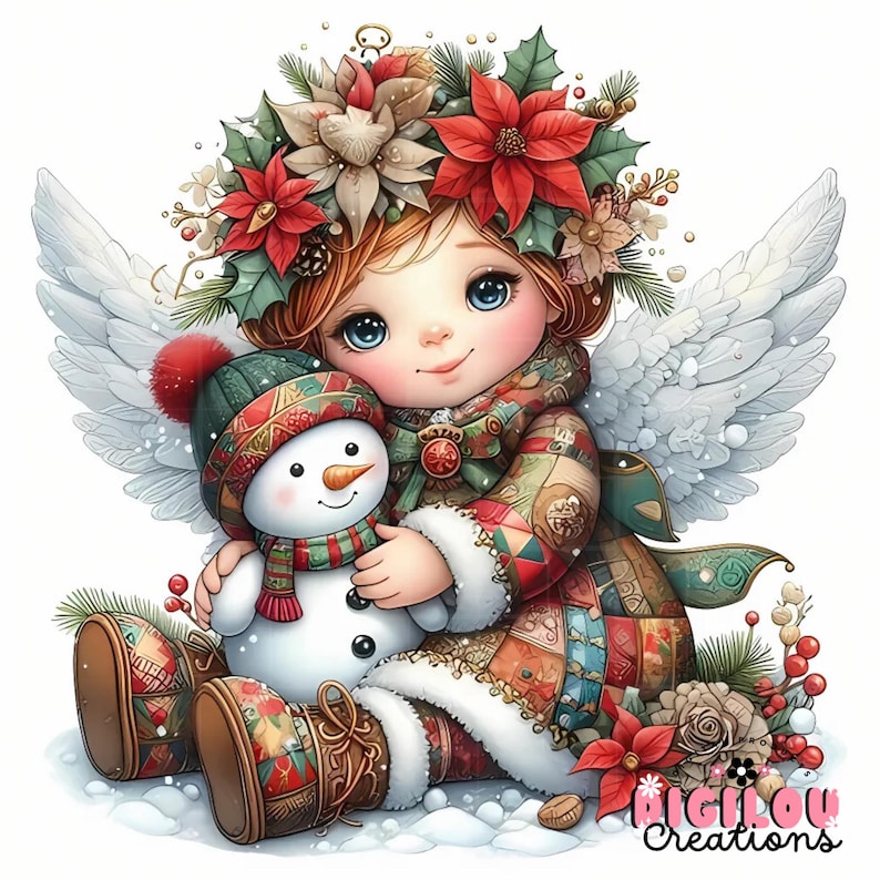 Winter Patchwork Angel Clipart | 10 High-quality 300 DPI Jpegs | Cute ...