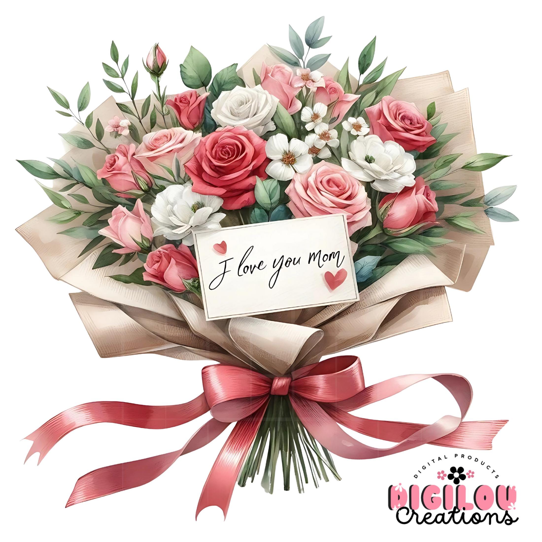 Floral Mom Bouquet PNG: Watercolor Mother's Day Clipart (instant ...