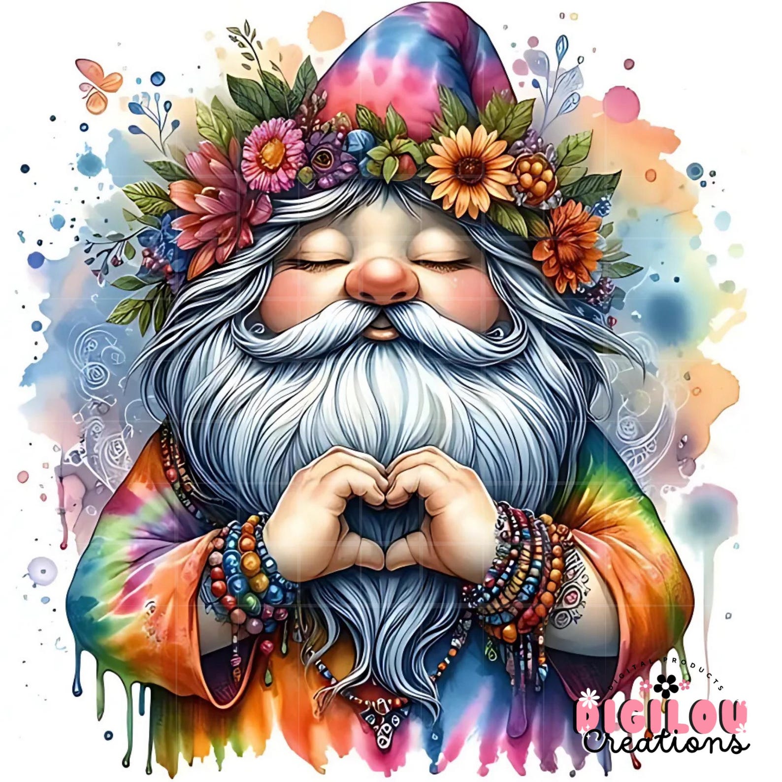 Groovy Hippie Gnome Clipart, 10 High-quality Jpegs, Watercolor Groovy ...