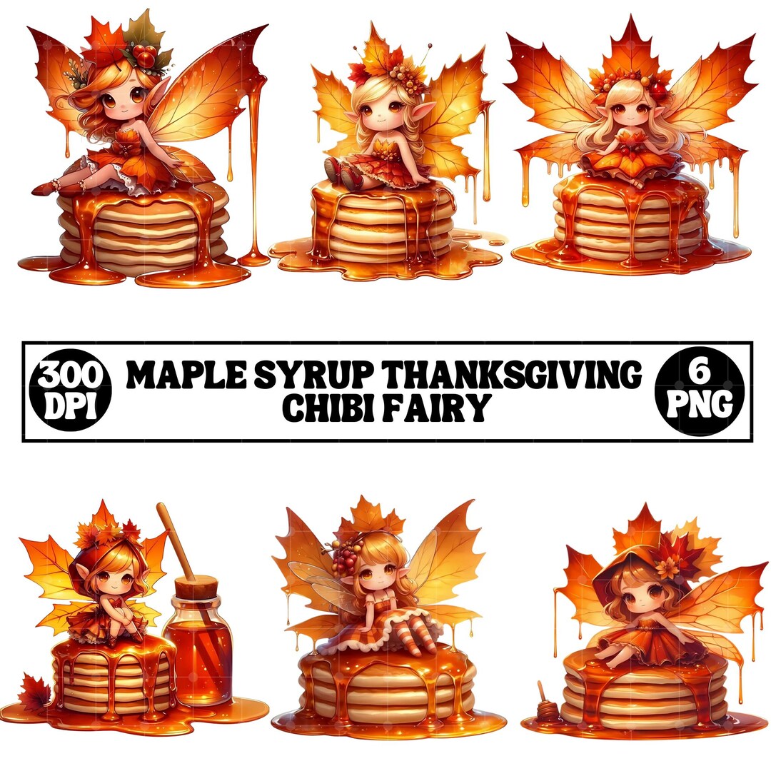 Thanksgiving Maple Syrup Fairy Chibi Doll Clipart Set, 6 PNG ...