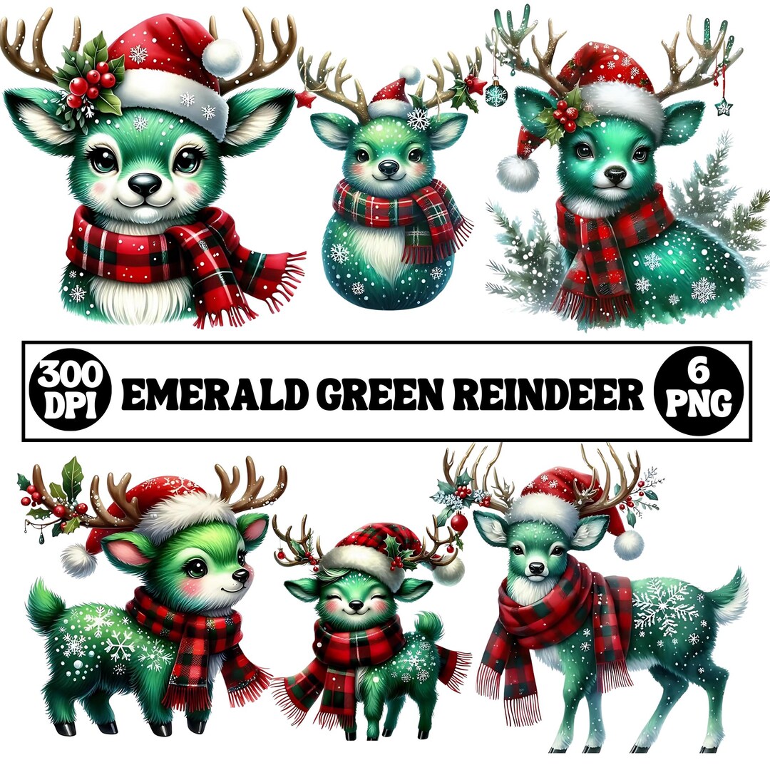 Christmas Santa Reindeer PNG Clipart Set of 6 High-quality 300 DPI ...