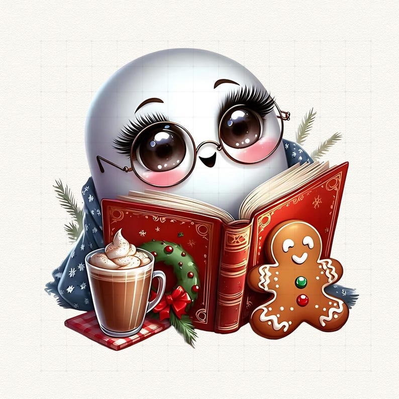 Christmas Ghost Reading PNG Clipart Set | 4 High Quality 300 DPI | Cute ...