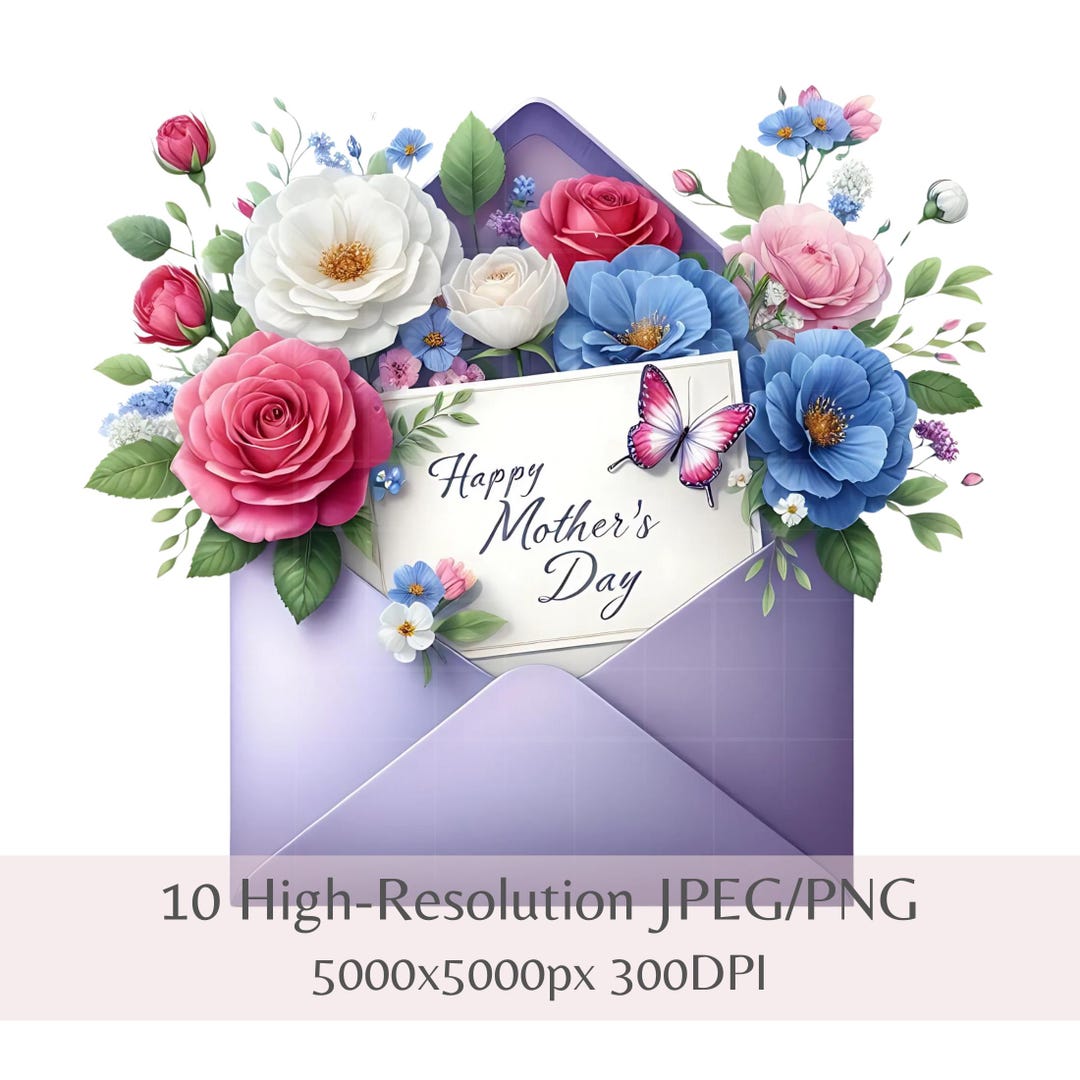 Mother's Day Envelope Clipart | Mom Floral Envelope | 10 Digital Files ...