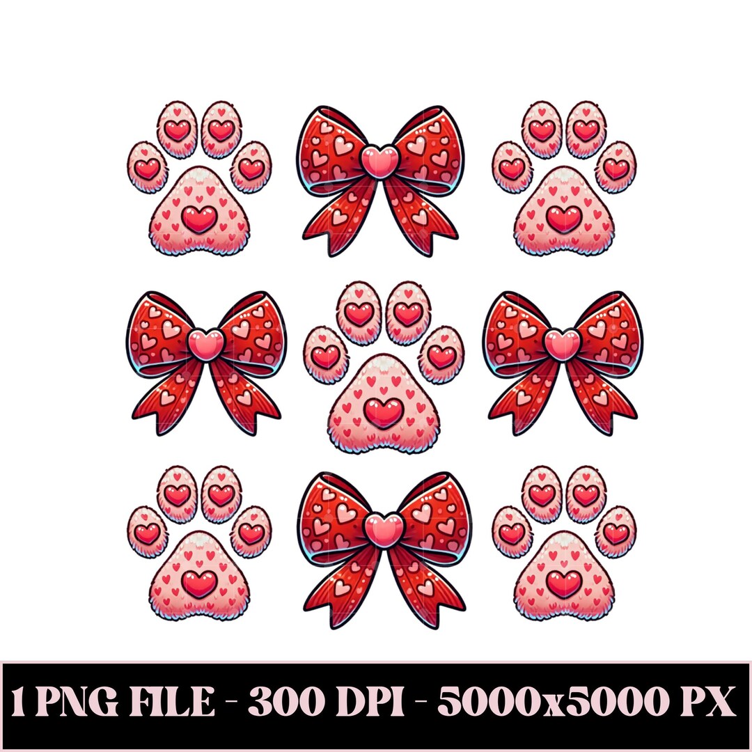 Dog Valentines Coquette Png Clipart Dog Foot Prints and Coquette Bow ...