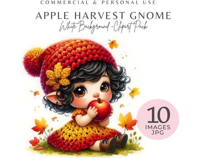 Apple Harvest Gnome Clipart | 10 High-quality 300 DPI Jpegs Commercial ...