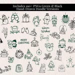 Christmas Hand Drawn Doodle PNG Clipart Bundle Festive Line Art ...