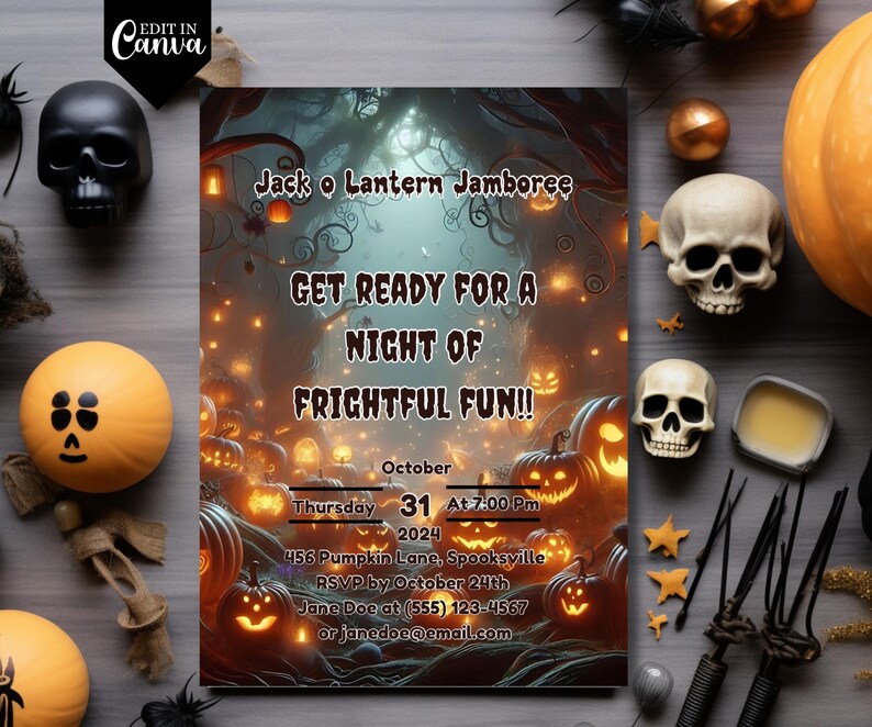 Editable Spooky Dark Forest With Jack O Lantern Jamboree Halloween ...
