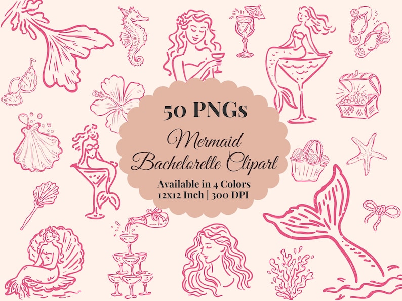 Last Splash Mermaid Bachelorette PNG Clipart Bundle Hand Drawn Doodles ...